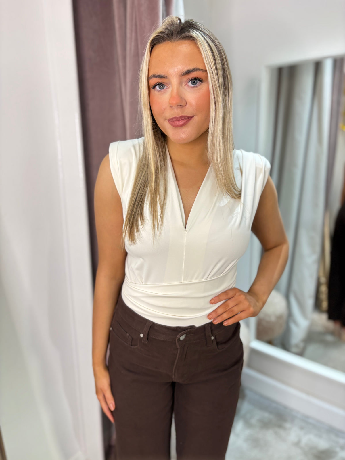 The Clio Bodysuit - Beige | Ros Oir Boutique